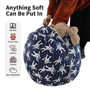 Miaowater 2 PCS Stuffed Animal Storage Bean Bag Chair Cover, Cotton Canvas Beanbag with Zipper for Organizing Kid's and Adults Room Blue Astronaut 24"