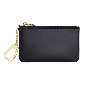 Premium Genuine Full Grain Leather Mini Coin Purse Keychain Pouch Card Holder for Men Women, Black, 1, Zip Coin Pouch
