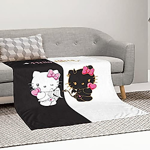 Cute Blanket Flannel Fleece Throw Blankets Hello Cat Throw Blanket Cartoon Blanket for Bed & Sofa 60"X50"