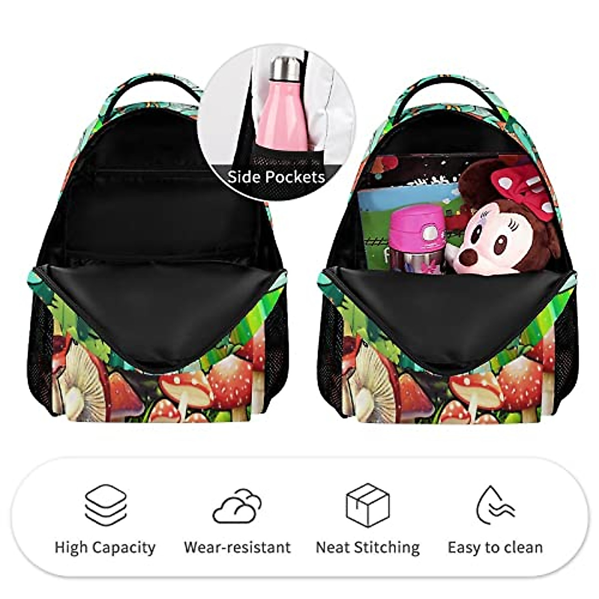Ueshiramanu Frog Backpack Mushroom Gift for Kids Boys Girls Polyester School Bag Print Travel Stylish Laptop Bookbag