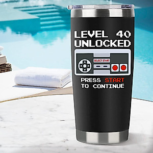 40th Birthday Gifts Men Birthday Gifts For Him 20oz Level 40 Unlocked Wine Tumbler Gifts For Video Game Lovers Husband Boyfriend Teen Boys Bday Xmas Party Presents Black Travel Cup With Straw