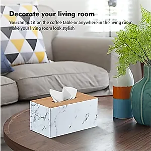 Tissue Box Cover Rectangular, PU Leather Tissue Box Holder,Elegant Stitching Style Universal Tissue Holder Case for Home Office Desk Bathroom Vanity Countertop, Night Stand Decoration