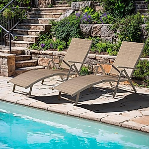 Flamaker Patio Lounge Chairs Adjustable Chaise Lounge Chairs Folding Outdoor Recliners Set of 2 for Beach, Pool and Yard (Beige)