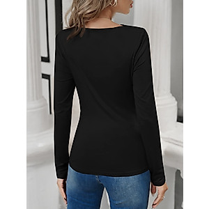 SweatyRocks Women's Boat Neck Long Sleeve Solid Tee Casual Stretch Slim Fit Ruched T Shirt Black M
