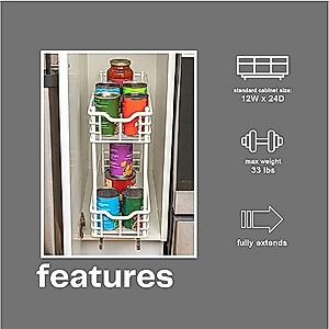 Household Essentials Glidez Multipurpose Paint-Finished Steel Pull-Out/Slide-Out Storage Organizer with Plastic Liner for Under Cabinet Use - 2-Tier Design - Fits Standard Size Cabinet or Shelf, White