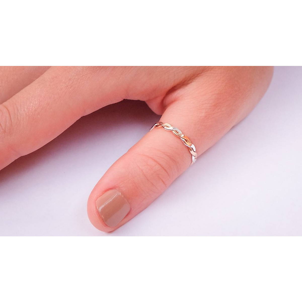 TOE RINGS & THINGS Thumb Ring | Twine Medley | .925 Sterling Silver & Gold Filled Braid | Fitted Thumb Ring (8)