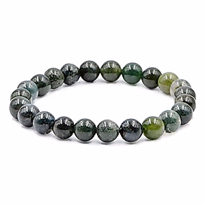 AD Beads Natural Gemstone Round Beads Stretch Bracelet Healing Reiki 8mm (Moss Agate)