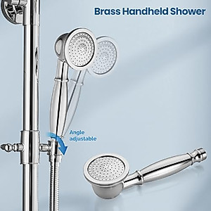 Airuida Shower Fixture, Brass Exposed Pipe Shower System, Chrome Polish 8 Inch Rainfall Shower Head Single handle with Dual Functions Shower Faucet Combo Unit Set