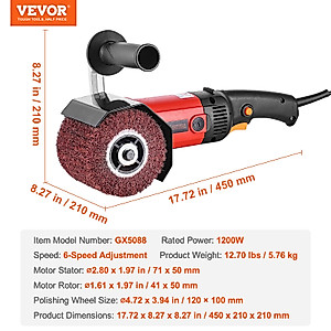 VEVOR Burnishing Polishing Machine, 1200W 6 Variable Speed Surface Conditioning Tool, Handheld Electric Metal Burnishing Machine with 4 Fiber Polishing Wheels for Stainless Steel, Non-Ferrous Metals
