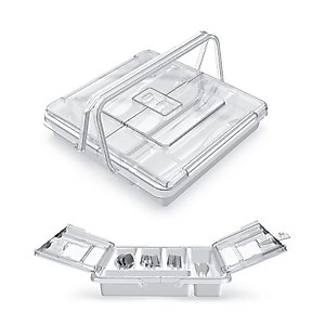 YICOCHI Portable Utensil Holder for Countertop with Lid & Handle, Plastic Silverware Tray for Drawer Flatware Organizer, White