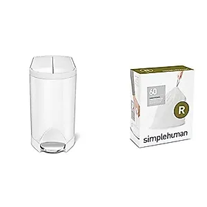 simplehuman 10 litre butterfly step can white steel + code R 60 pack liners