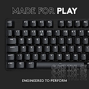 Logitech G413 TKL SE Mechanical Gaming Keyboard - Compact Backlit Keyboard with Tactile Mechanical Switches, Anti-Ghosting, Compatible with Windows, macOS - Black Aluminum