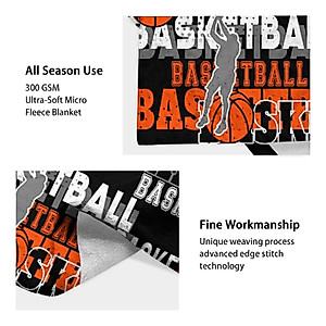Mercuryelf Basketball Throw Blanket - Soft, Fuzzy & Warm - 60x80 Inches Flannel Blankets for Bed, Couch - Black Sports Throws Gift for Adults