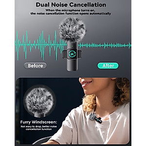 Kingwell Wireless Lavalier Microphone for iPhone, 2 Mini Lapel Microphones with Clearer Audio for Video Recording, Interview, Vlog (Black)