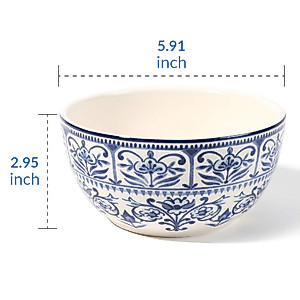 Sonemone Blue Cereal Bowls for Kitchen, 26oz Ceramic Bowls Set of 4 for Cereal, Salad, Soup, Pasta, Dessert, Microwave & Dishwasher Safe