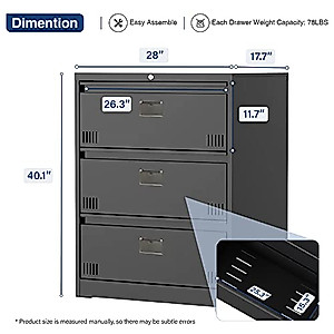 kingwolfox 3 Drawer Lateral File Cabinet with Lock, Locking lateral Filing Cabinet for Office Metal Steel File Drawers Cabinet, Lockable Horizontal File Cabinet for Hanging Legal.