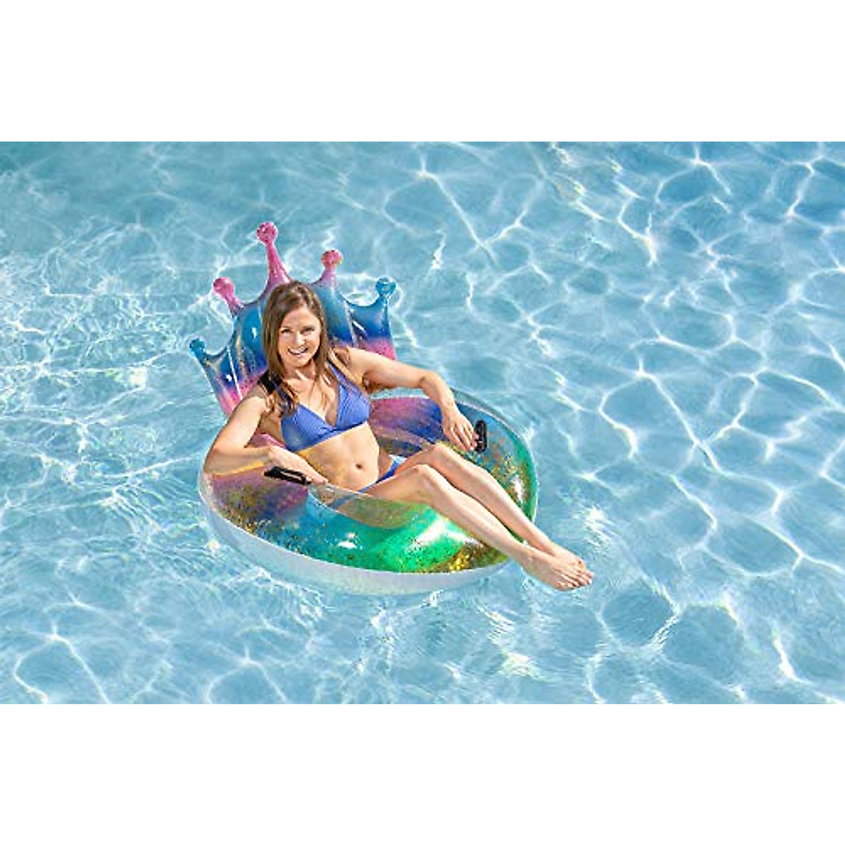 Poolmaster Swimming Pool Float Rainbow Glitter Tiara Tube, Multi Large