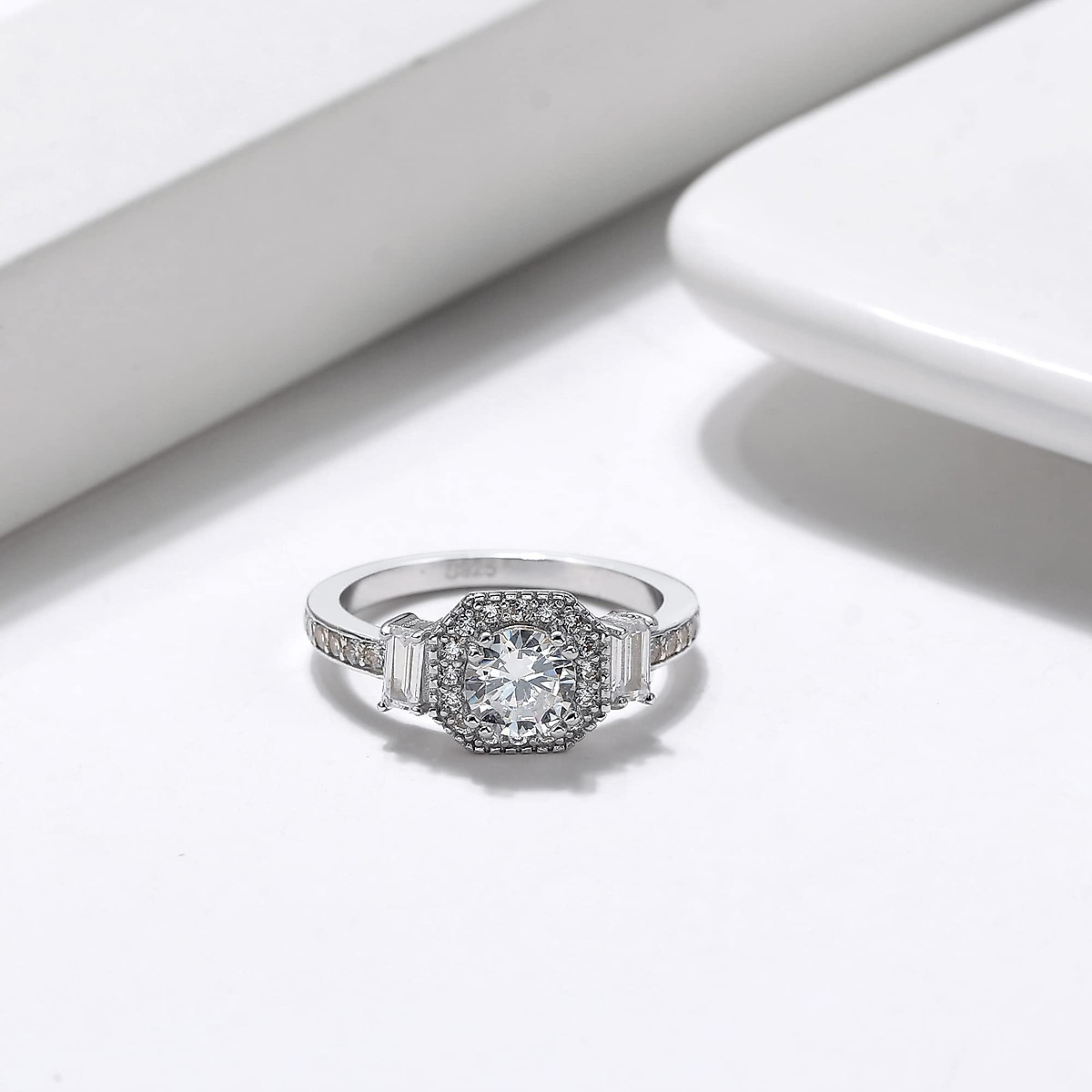 Ginger Lyne Collection Julieanna Engagement Ring for Women Halo Pave Sterling Silver Cubic Zirconia CZ Simulated Diamond Wedding Promise Bridal Jewelry