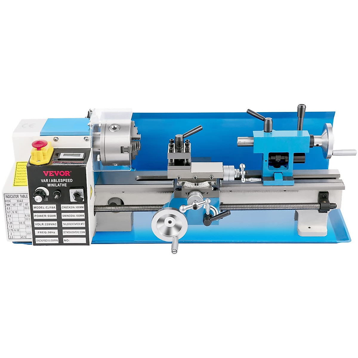 VEVOR Mini Metal Lathe, 7"x14", 550W Variable Speed 2250 RPM Metal Lathe, with 3-jaw Chuck Mini Lathe Machine Benchtop Metal Lathe Digital Display for Metal Turning