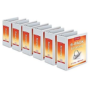 Cardinal Economy 3-Ring Binders, 4", Slant-D Rings, Holds 835 Sheets, ClearVue Presentation View, Non-Stick, White, Case of 6 (90781)