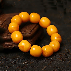 DHJY Natural Amber Chicken Oil Yellow Beeswax Bracelet Original Stone Single Circle Bead Bracelet Jadeware Jewelry Unisex,18mmX18