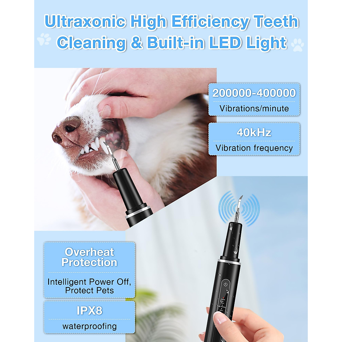 YXFAIRY Dog Tartar Remover for Teeth, Dog Plaque Remover for Teeth, Dog Ultrasonic Teeth Cleaner Toothbrush for Dog Cat, Teeth Cleaning Kit -Tartar Remover for Teeth Stains (Black, 8.46 in)