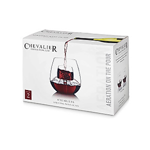 Stemless Aerating Wine Glasses (Set of 2) by Chevalier Collection – Patented Wine Glasses with Built In Aerator