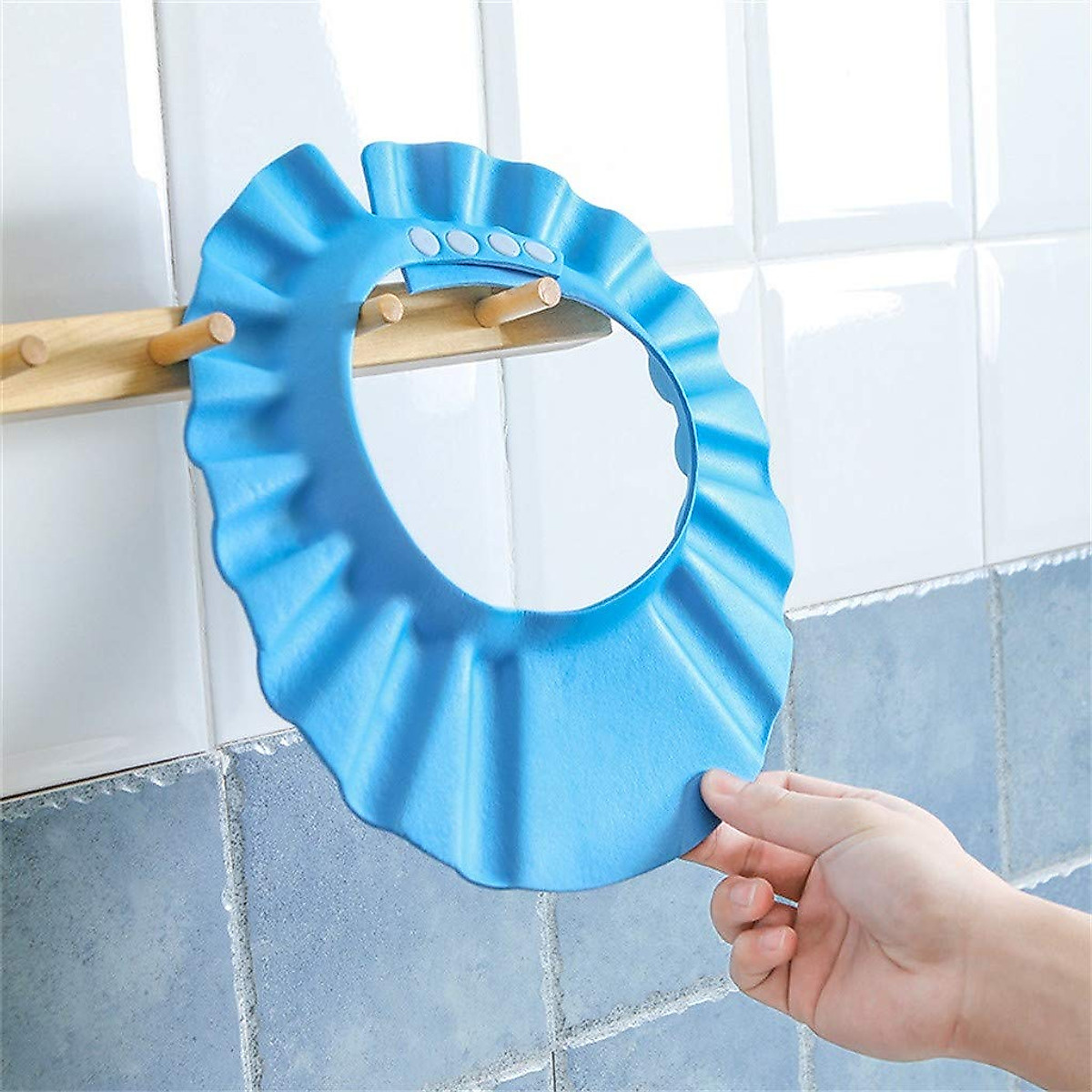 RDFGAWTCS Baby Shower Cap Silicone Bathing Hat, Adjustable Shower Cap Infants Soft Protection Hat Safety Visor Cap Hat for Toddler Kids (Blue)