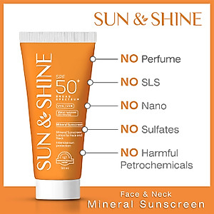 Sun&Shine 100% mineral sunscreen zinc oxide for Sensitive Skin: SPF50+ Broad Spectrum UVA UVB, Face sunscreen lotionreef safe, fragrance free 1.7 Oz