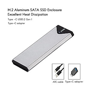 SSK Aluminum USB 3.2 Gen 1 to M.2 SATA NGFF SSD Enclosure Adapter, External SATA Based M.2 Solid State Drive Enclosure Reader (for M.2 SATA SSD only)