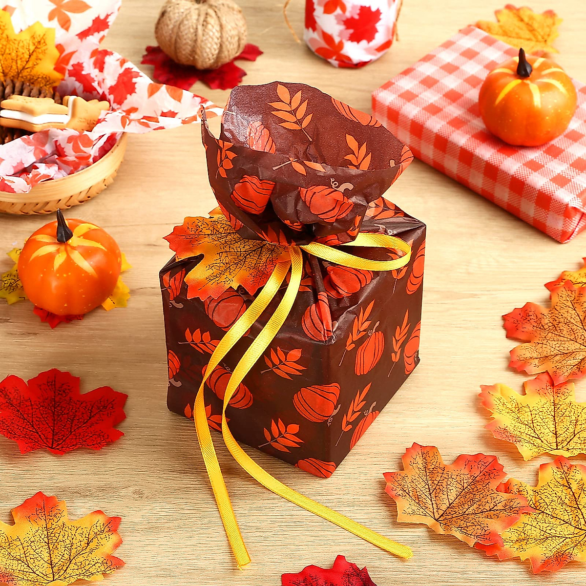 Naler 60 Sheets Autumn Fall Tissue Paper Bulk Pack Thanksgiving Gift Wrapping Tissue Paper for Gift Wrapping Birthday Wedding Festival Party Decoration Flower Pom Pom, 14 X 20 Inch