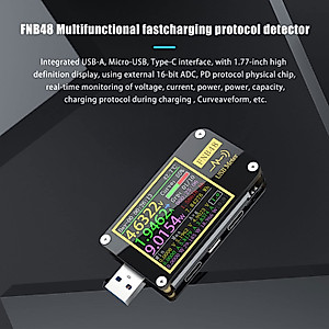 USB Voltage Meter Tester, FNB48 PD Trigger Voltmeter USB 3.0 Voltage and Current Tester DC 4-24V 6.5A USB C Multimeter PPS Fast Charging Protocol Capacity Tester QC2.0 3.0