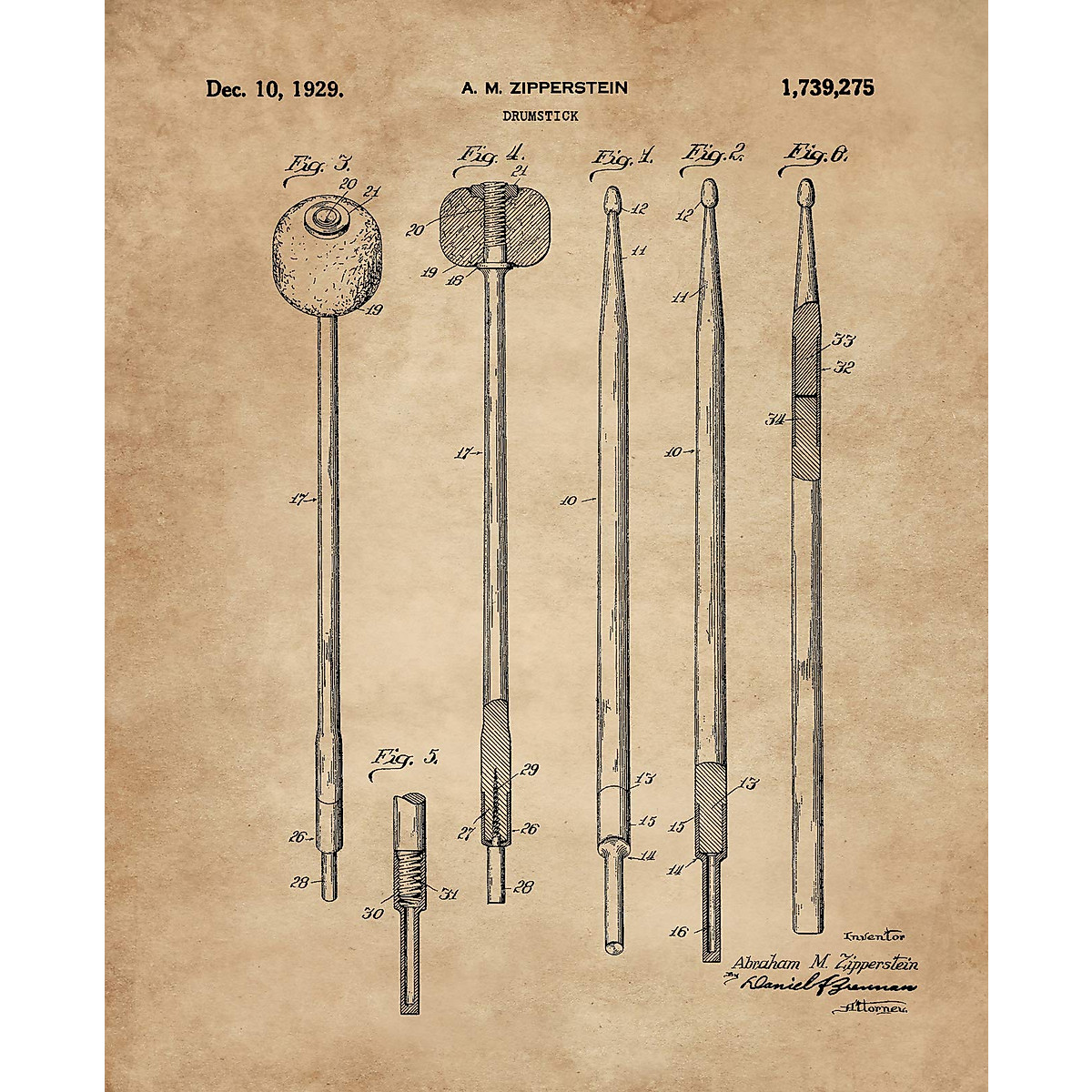 Drummer Gifts for Men - Music Wall Decor - Set of 6 (8x10) Unframed Drum Patent Wall Art Prints - Music Room Studio Decorations - Percussionists Teachers Musicians
