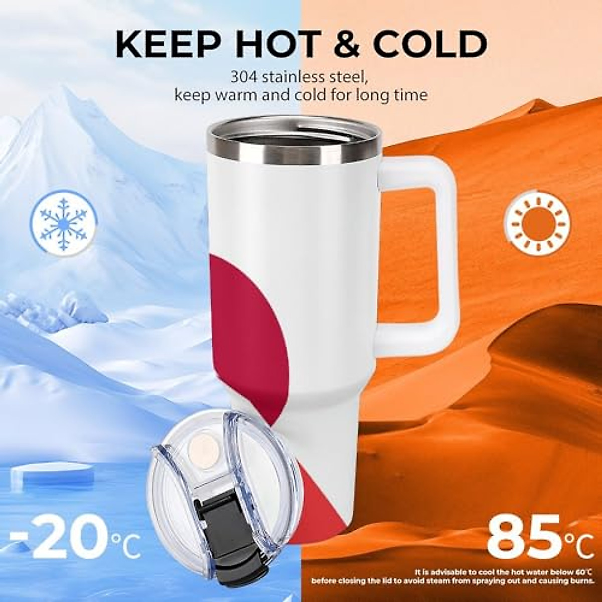 Italy And Japan Flag Insulated Tumblers with Handle Stainless Steel Coffee Mug Funny Travel Cup with Lid Straw 40oz