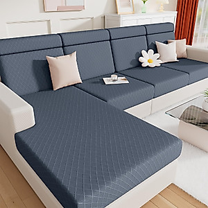 hyha Jacquard Couch Cushion Covers, Magic Sofa Slipcovers Washable, Diamond Lattice, Stretch Covers for 3 Cushion Couch for Sectional Sofa (3 Pieces, Grey)