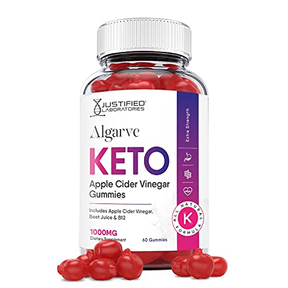 Justified Laboratories Algarve Keto ACV Gummies 1000MG with Pomegranate Juice Beet Root B12 60 Gummys