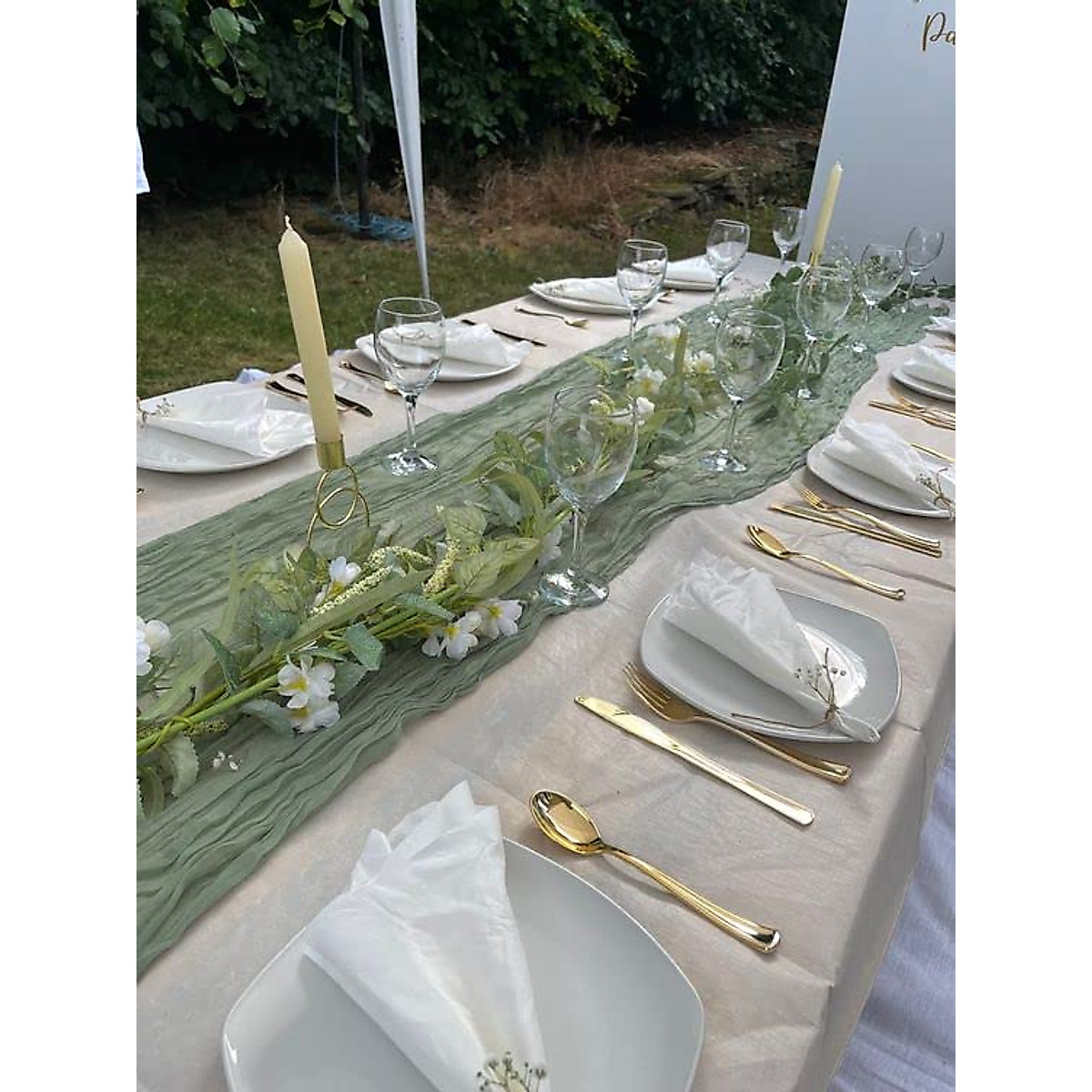 3 Pack 160 inch Sage Green Cheesecloth Table Runner-13.3ft Long Sage Table Runner Sheer Gauze Cheese Cloth Runner Sage Party Decorations for Wedding Reception, Baby Shower Bridal Shower Birthday Party