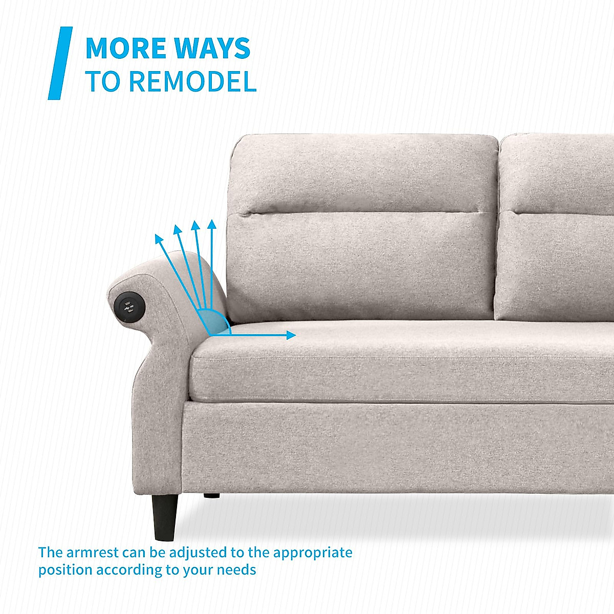 Mjkone 86" Convertible Sectional Sofa Couch, 3 Seat Sofas with 2 USB Ports and Adjustable Armrest, L Shaped Couch with Reversible Chaise, Couches for Living Room Apartment Office - Beige