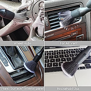 Car Detailing Brush Set Natural Boars Hair Ultra-Soft Cleaning Tool Auto Detail Brushes Kit to Wash Vehicles Interior Exterior Trim Wheel Rim Automotive Engine Dashboard Leather