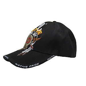 Native Pride American Bull Skull Tribal Shadow Black Indian Embroidered Cap Hat