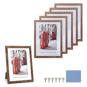 8.5x11 Picture Frame Set of 6, Certificate Document Frame Set with Display Box, Rustic Style Antique Brown Wood Grain Photo Frame Suitable for Desktop Display and Wall Decoration.