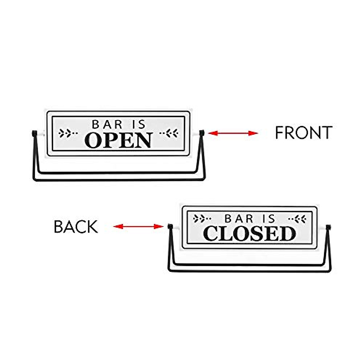 Bar Open and Closed Reversible Sign Metal Tabletop Decal, Embossed Metal Words Modern Freestanding Sign, White/Black