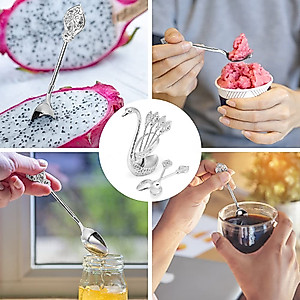 Laelr Coffee Spoon Set with Swan Base Holder, 6Pcs Dessert Spoons with Organizer, Dessert Flatware Set, Small Delicate Spoons(4.1'') for Coffee, Dessert, Ice Cream, Gold