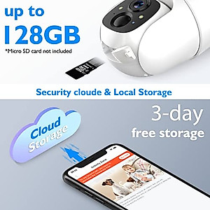 Allweviee Solar Security Cameras Wireless Outdoor, 2K 3MP Pan Tilt 355° View IP65 Waterproof Rechargeable Battery Powered PTZ WiFi Camera with PIR, Color Night Vision,2-Way Talk, 4dbi Antenna,Cloud/SD