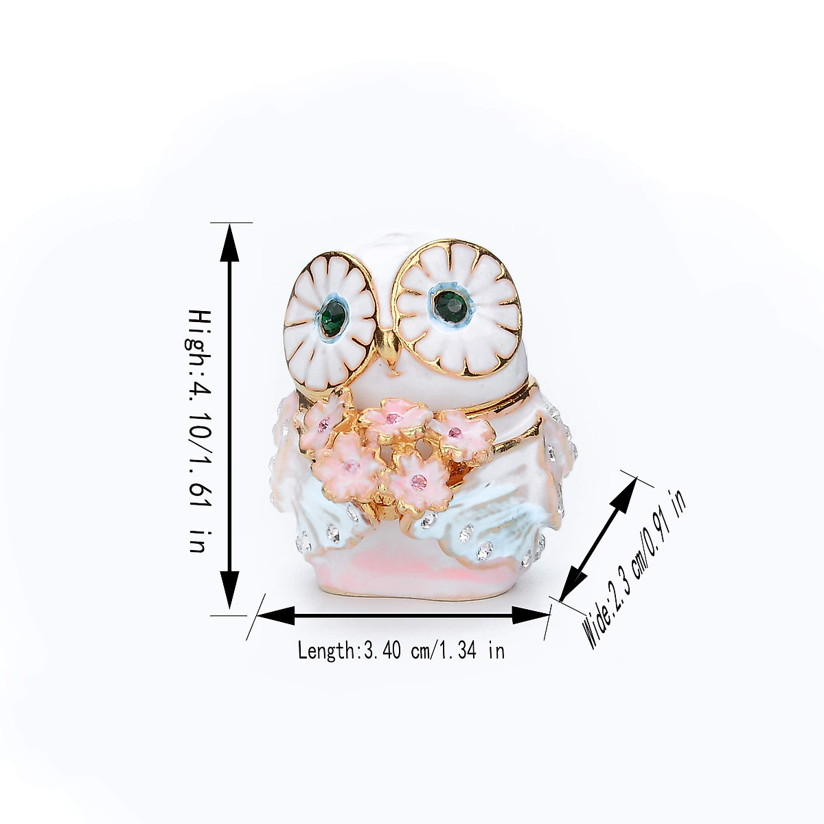 Furuida Cute Big Eyes Owl Holding Pink Bouquet Trinket Box with Hinged Classic Animal Ornaments Unique Gift for Family