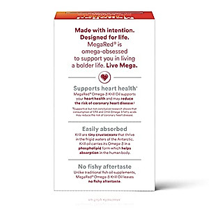 MegaRed #1 Doctor Recommended Krill Oil Brand - 1000mg Omega 3 Supplement with EPA, DHA, Astaxanthin & Phospholipids, Supports Heart, Brain, Joint and Eye Health, No Fish Aftertaste 60 Softgels