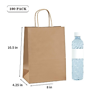 vanhel 100 Pack Brown Kraft Paper Bags with Handles Bulk,8x4.25x10.5 Inches,Brown Paper Bags,Craft Gift Bags,Gift Bags with Handles for Wending,Birthday, Favor,Party,Retail Merchandise Bags