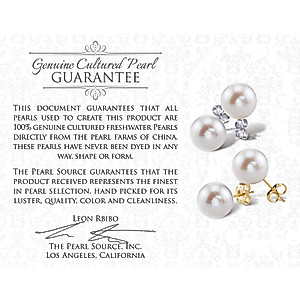 THE PEARL SOURCE 14K Gold 8-9mm Round White Freshwater Cultured Pearl Stud Earrings for Women