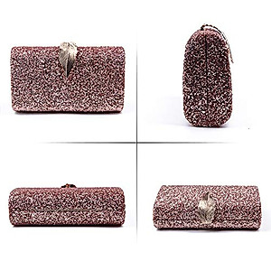 FUKZTE Women's Shinning Clutch Bag Handbag with Chain Ladies Evening Bridal Wedding Party Prom Evening Clutch Purse Shoulder Bag,Pink