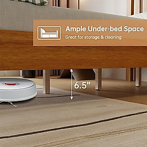 PayLessHere Wood Platform Bed Frame Solid Wood Foundation/Wood Slats Support/No Box Spring Needed/Easy Assembly,Brown (with Headboard, Queen)